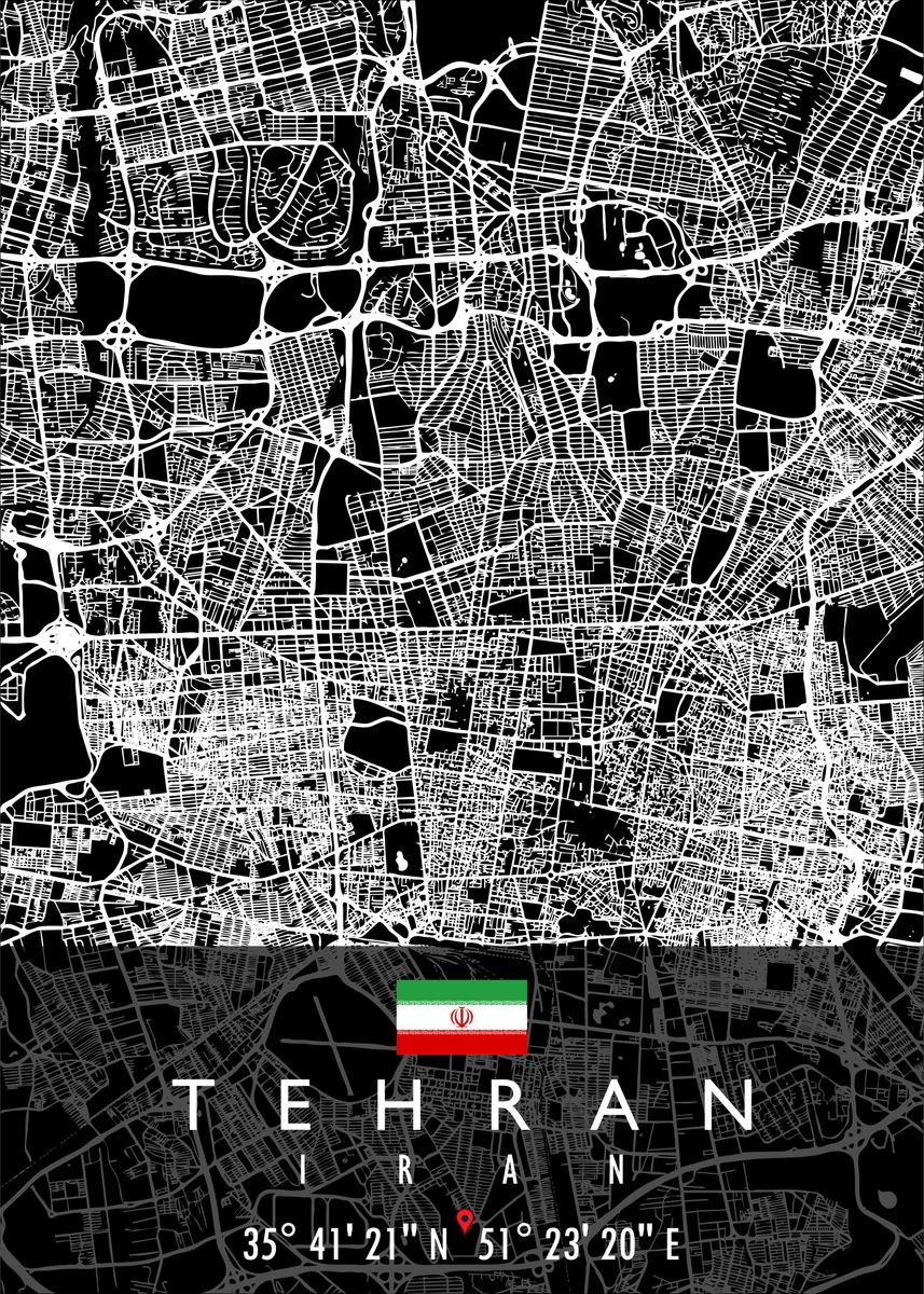 'TEHRAN MAP IRAN' Poster, picture, metal print, paint by Artistic ...