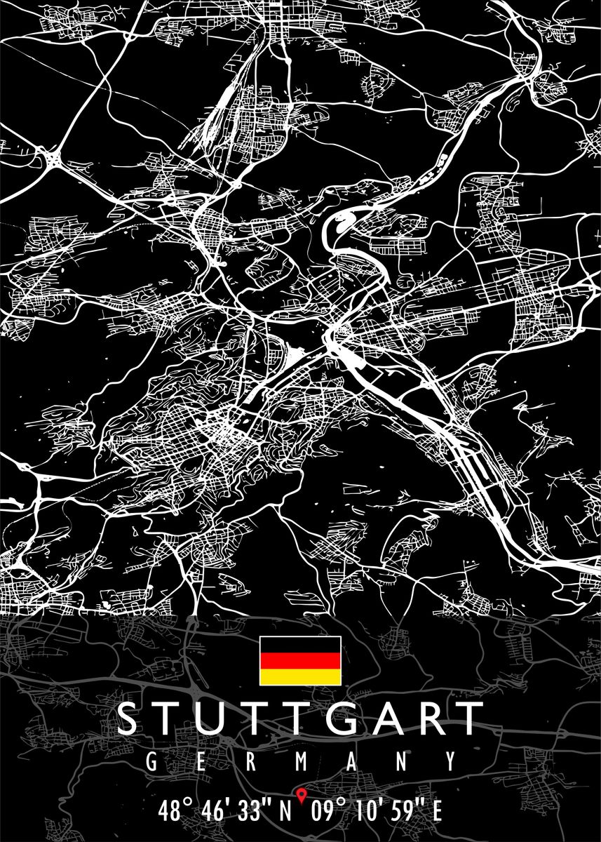 'STUTTGART MAP GERMANY' Poster, picture, metal print, paint by Artistic ...