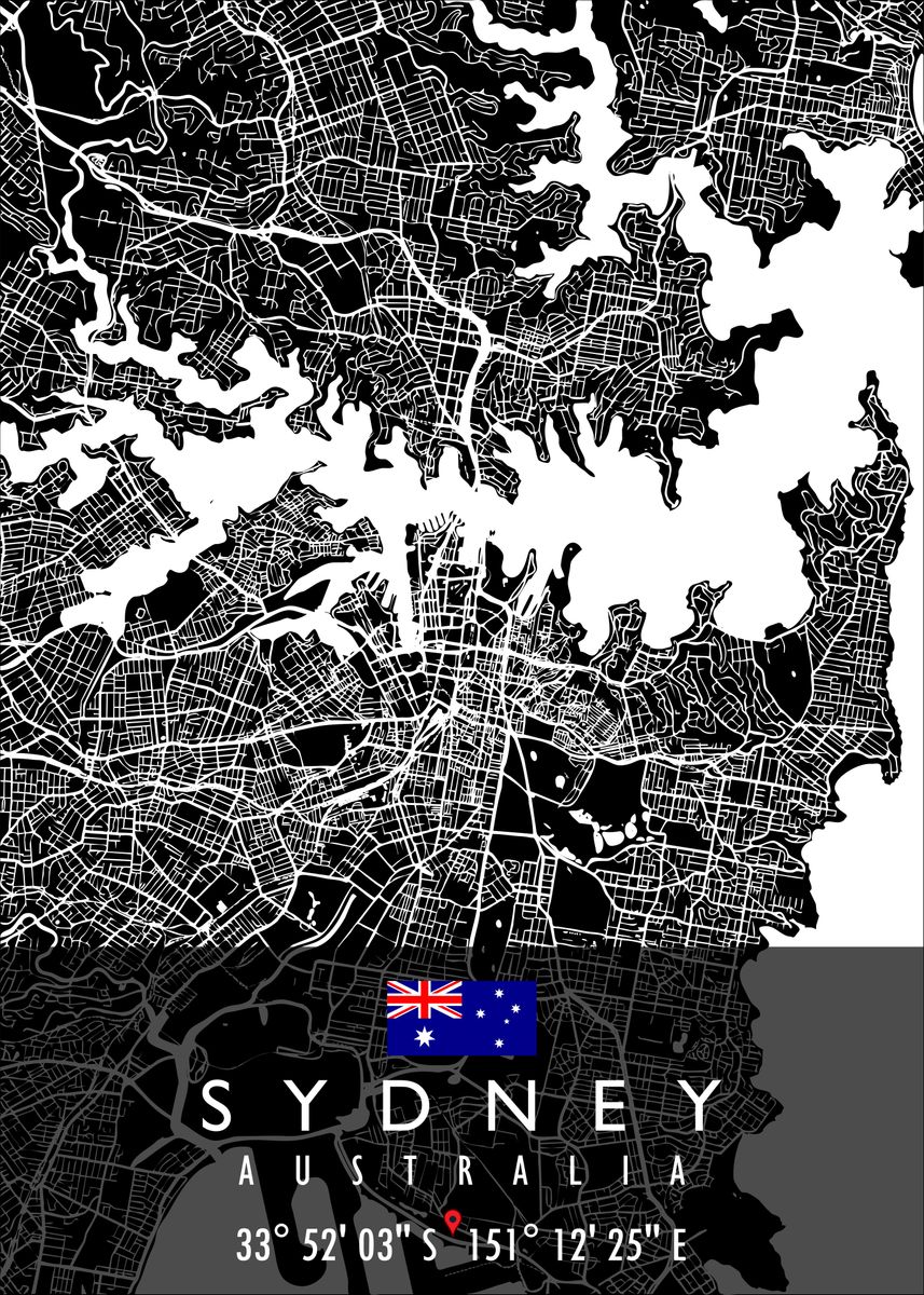 'SYDNEY MAP AUSTRALIA' Poster by Artistic Paradigms | Displate