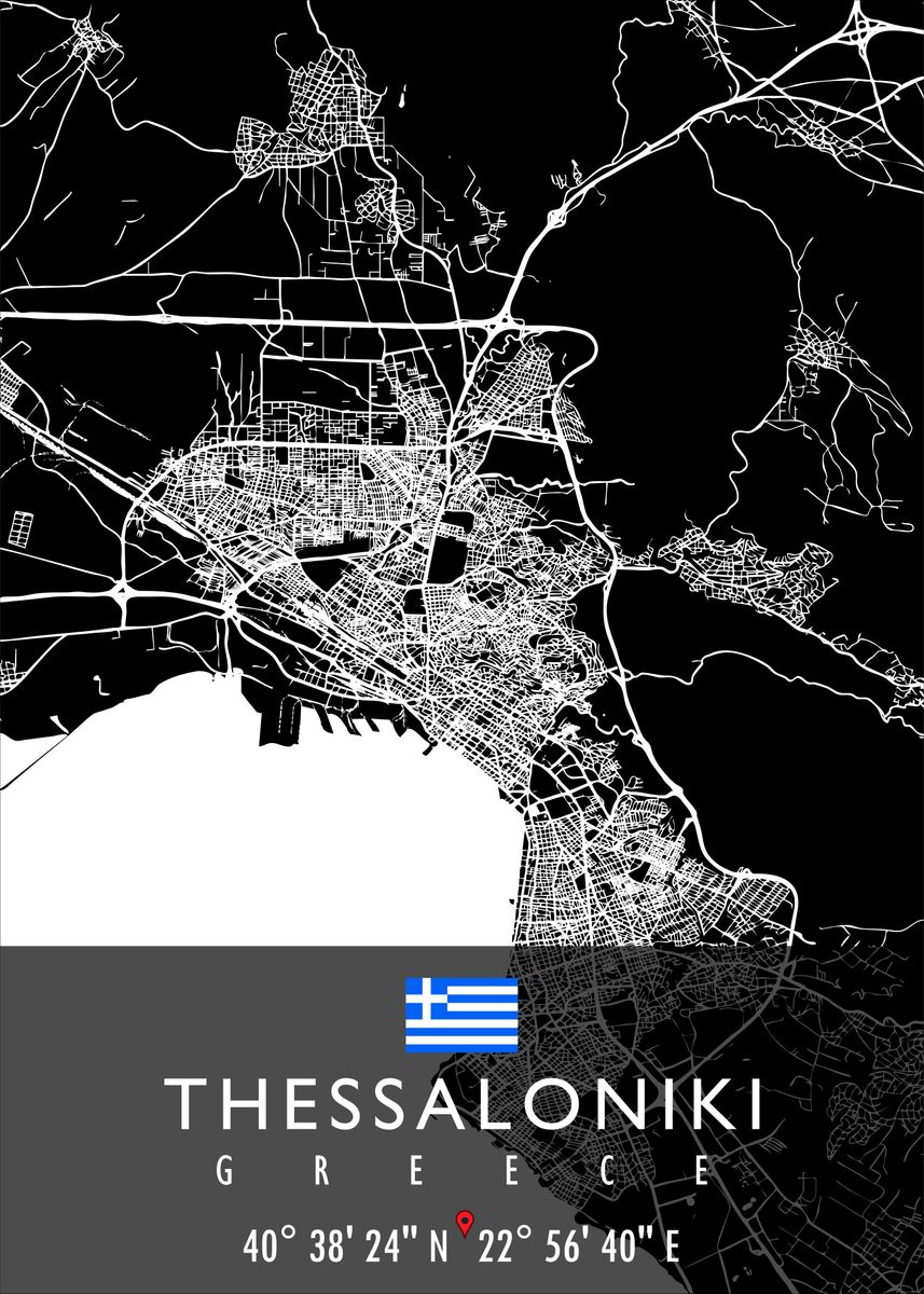 'THESSALONIKI MAP GREECE' Poster, picture, metal print, paint by ...