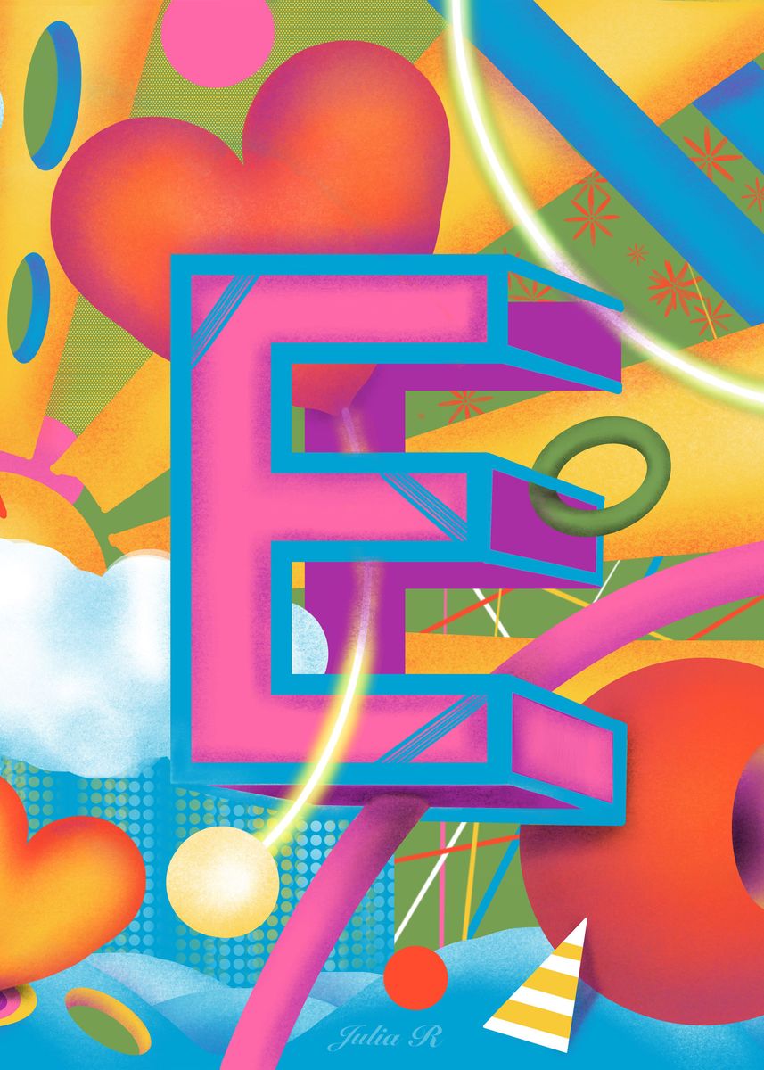 'Letter E' Poster, picture, metal print, paint by Julia Rudens | Displate