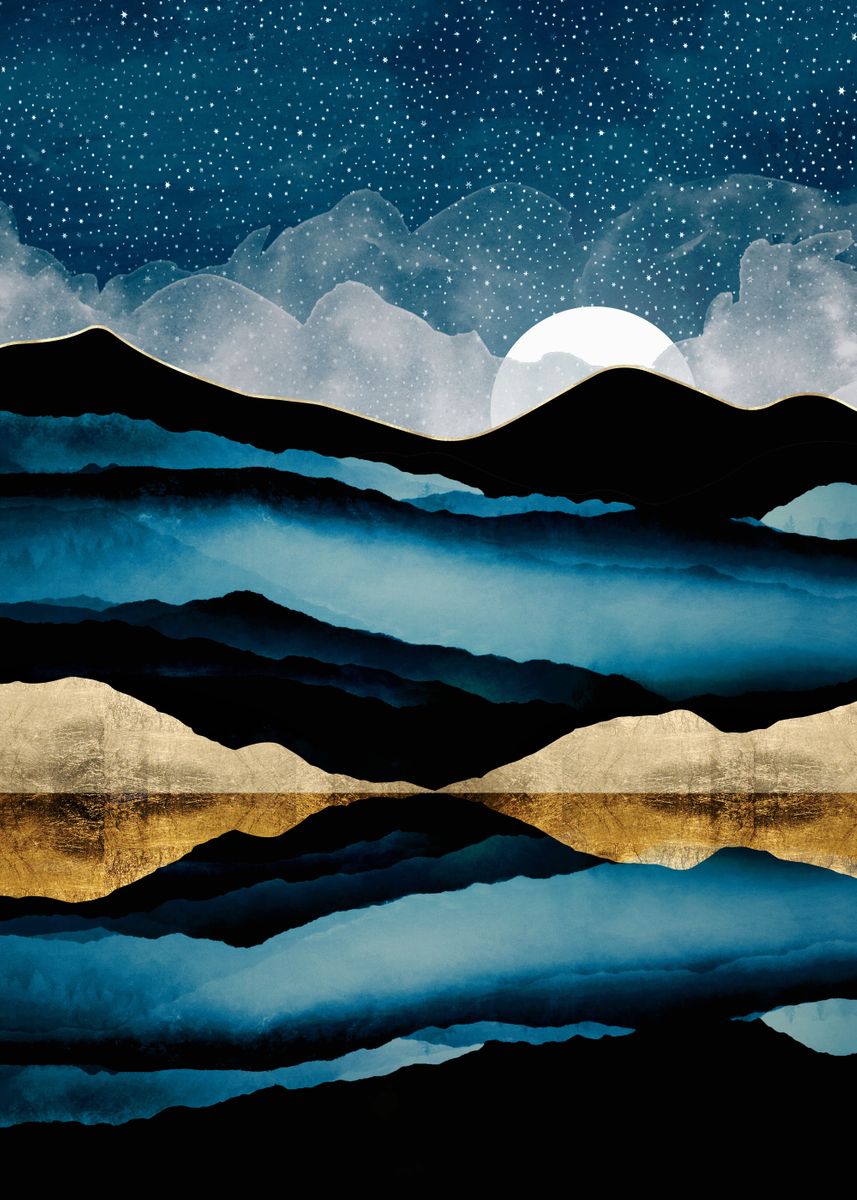 'Midnight Mountain' Poster, picture, metal print, paint by SpaceFrog ...