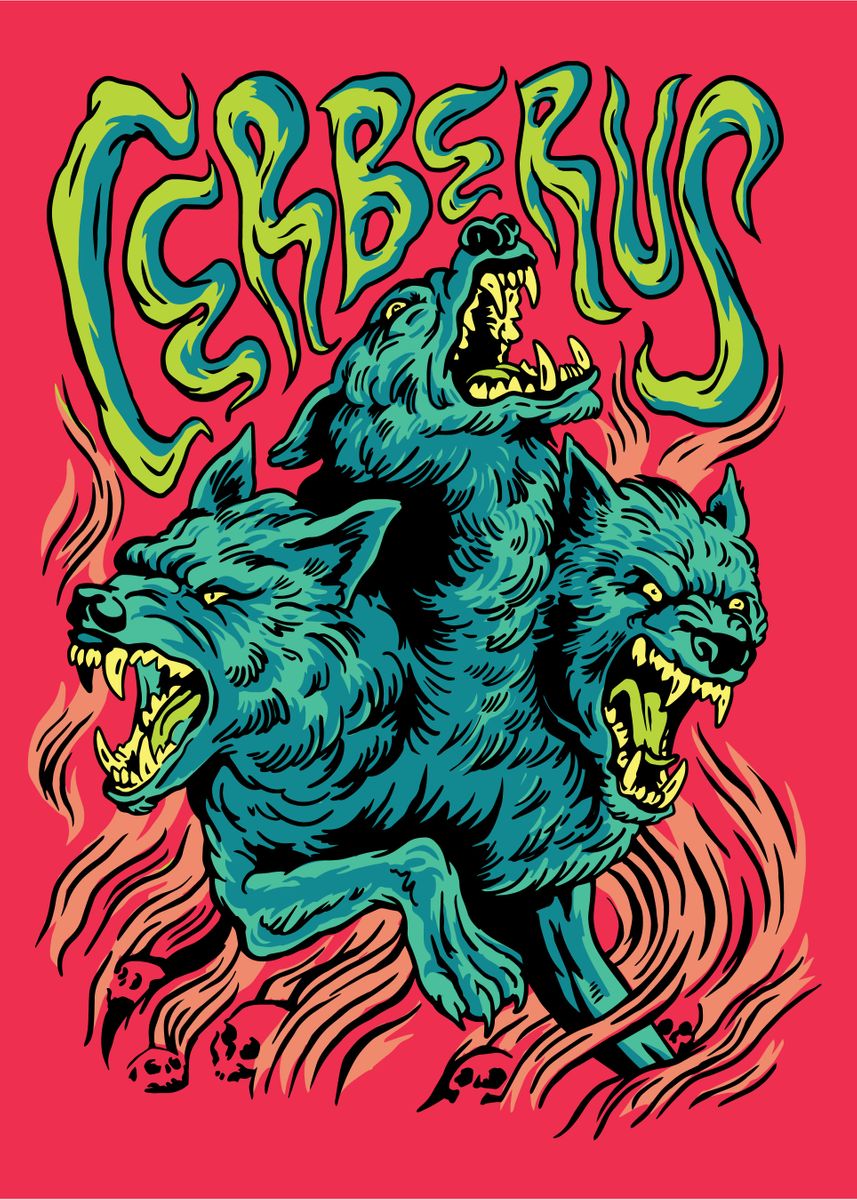 'Cerberus dogs wolves greek' Poster by Simon Darren | Displate