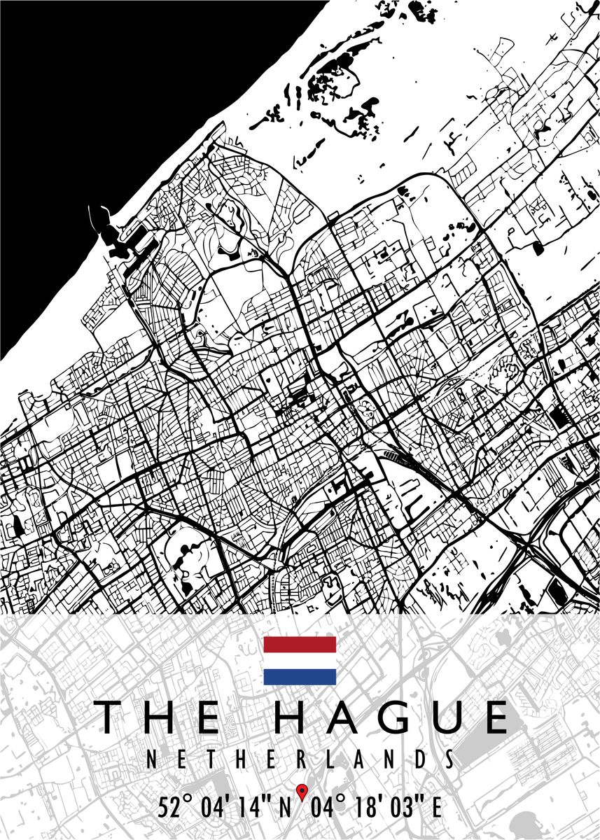 'THE HAGUE MAP NETHERLANDS' Poster, picture, metal print, paint by ...