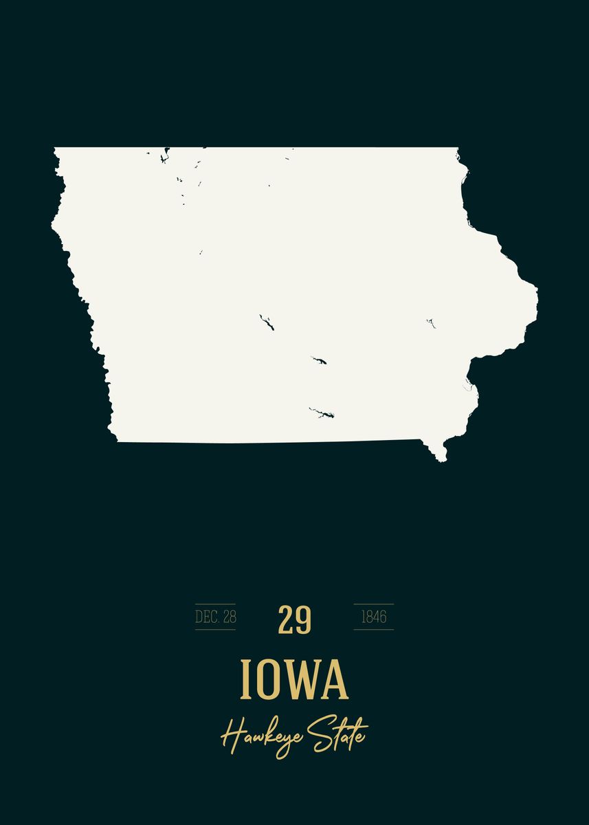 'Iowa State Map USA' Poster, picture, metal print, paint by dkDesign ...