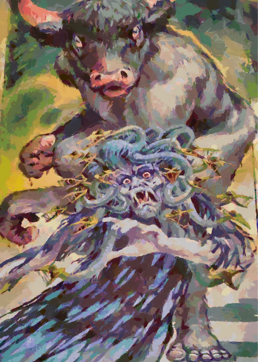 'Minotaur and Medusa Gorgon' Poster, picture, metal print, paint by ...