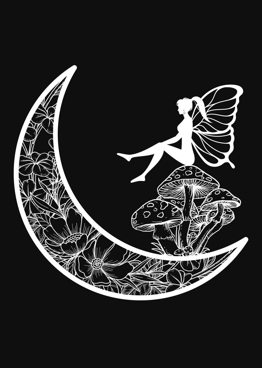'Cottagecore Fairycore Moon' Poster, picture, metal print, paint by ...