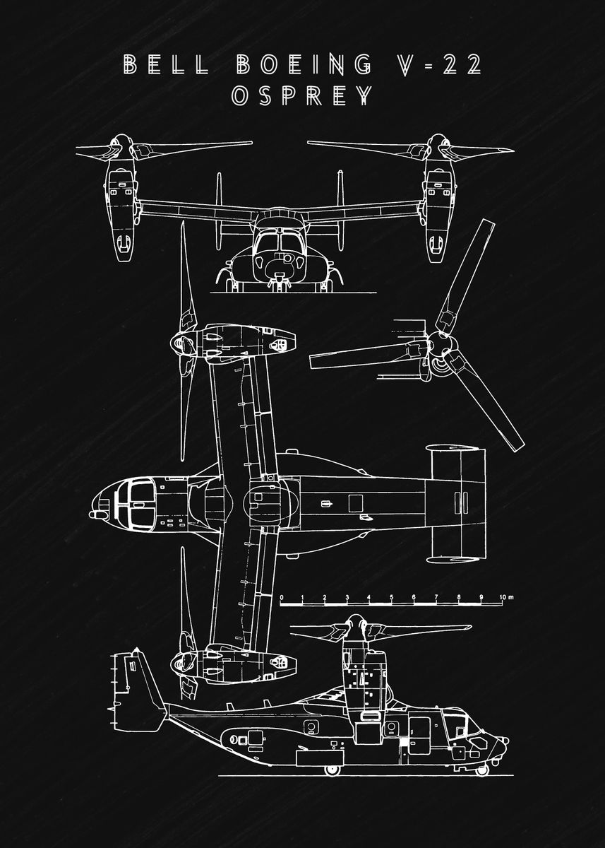 'V 22 Osprey Blueprint' Poster, picture, metal print, paint by Zero ...