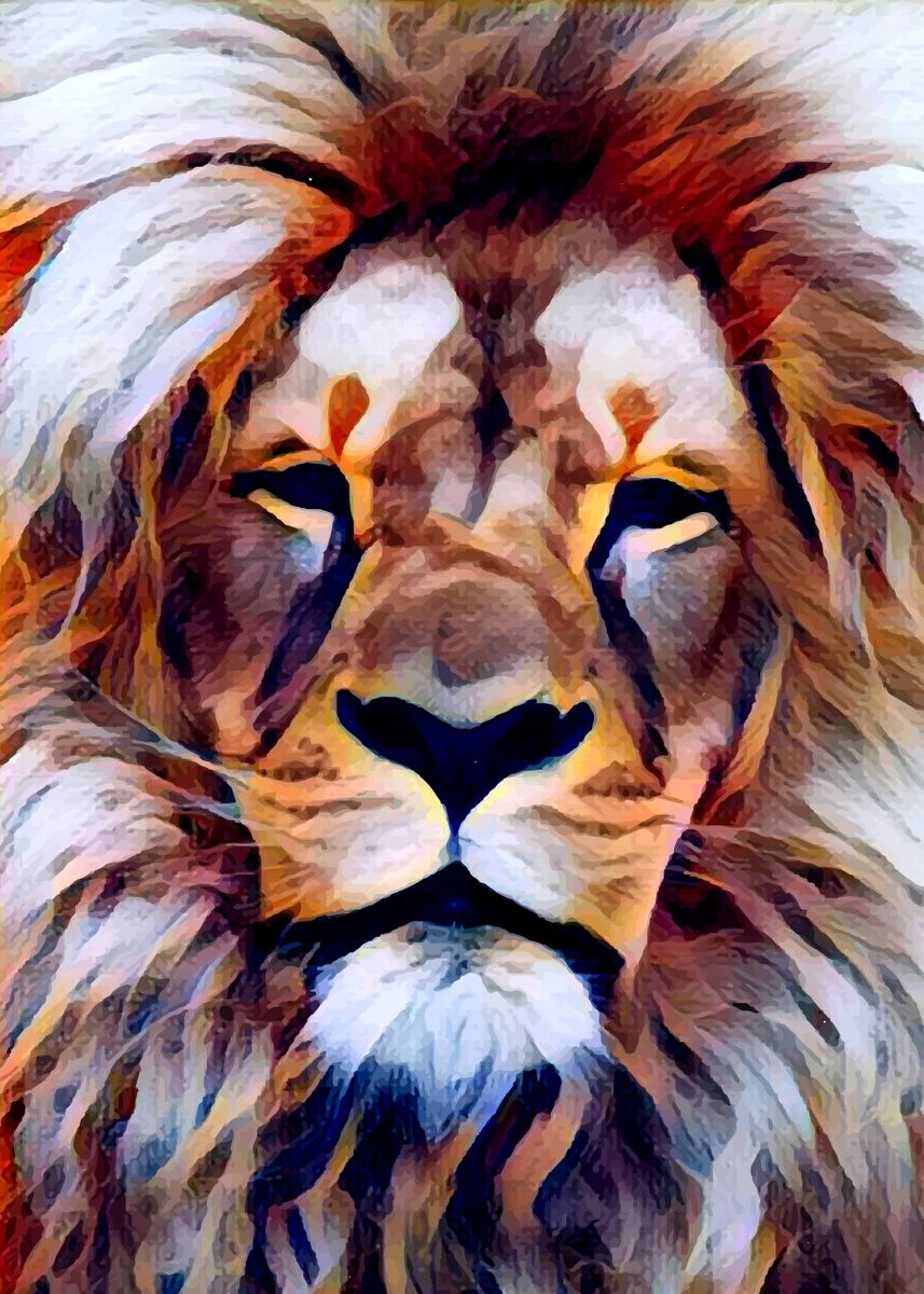 'Painted Lion' Poster, picture, metal print, paint by Rozi Art | Displate
