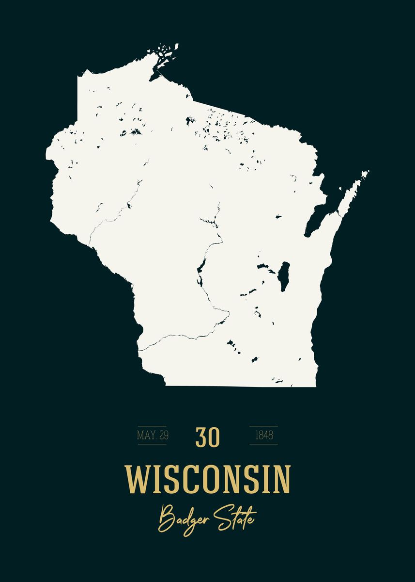 'Wisconsin State Map USA' Poster, picture, metal print, paint by ...