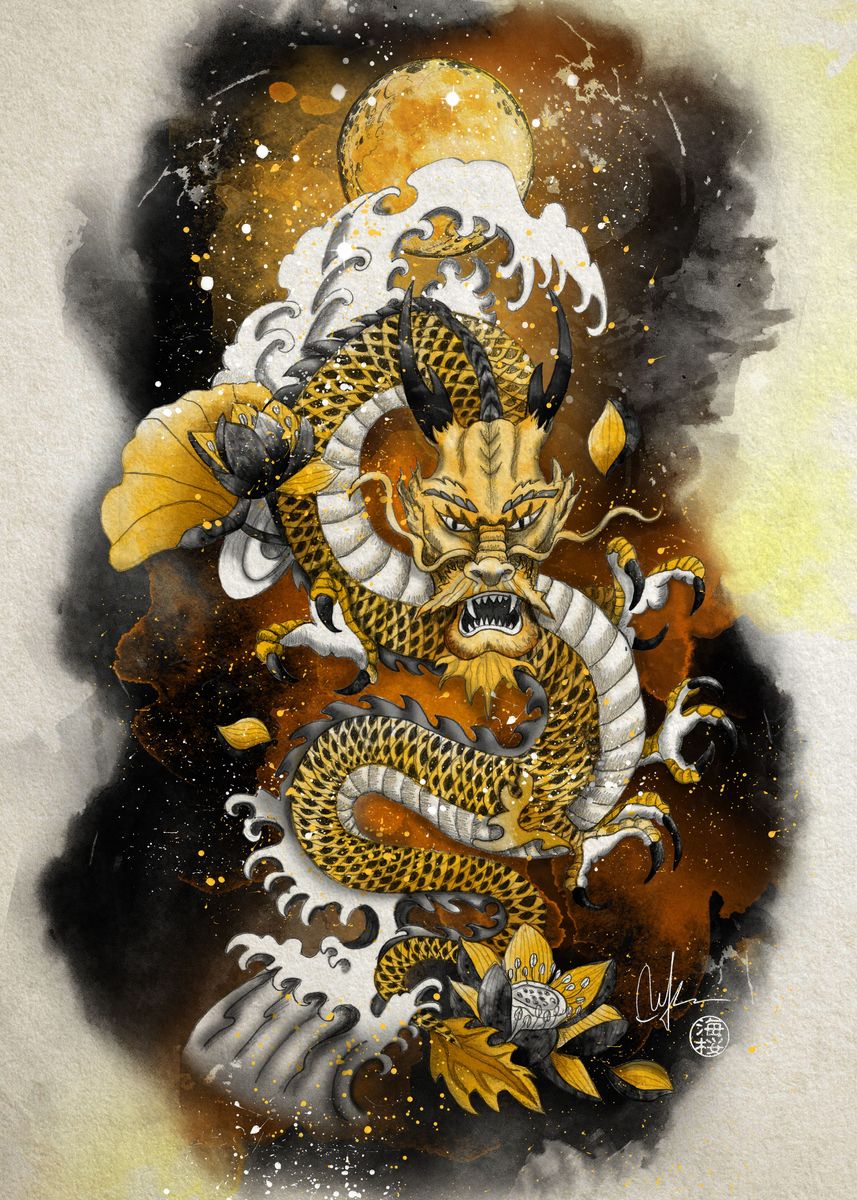 'Yellow Dragon' Poster by Marine Loup | Displate