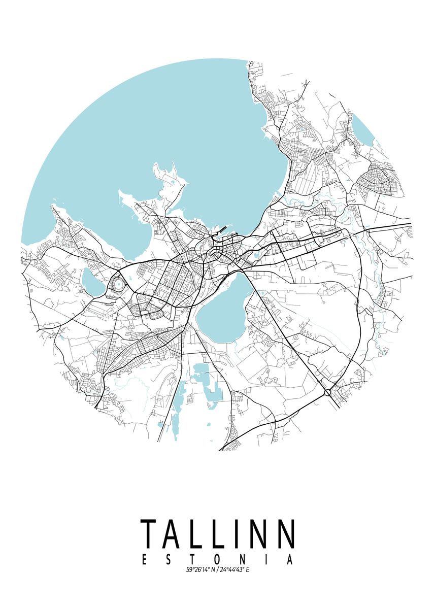 'Tallinn City Map Circle' Poster, picture, metal print, paint by deMAP ...