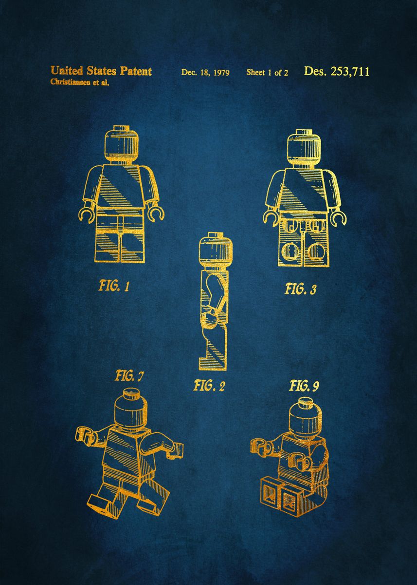 '3 Lego Toy Figure Patent' Poster, picture, metal print, paint by ...