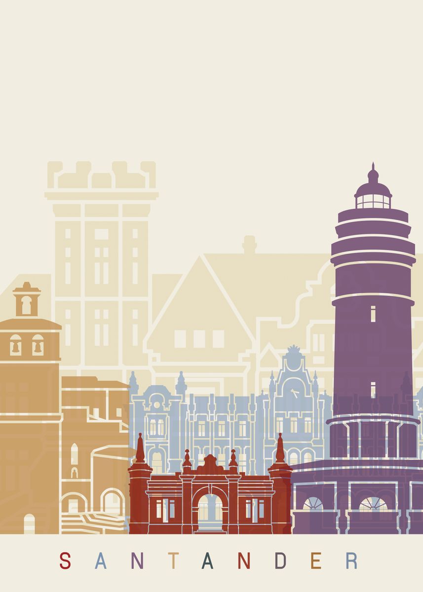 'Santander skyline poster' Poster, picture, metal print, paint by ...