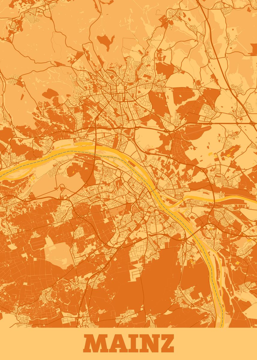 'Mainz Germany Stadtplan' Poster, picture, metal print, paint by Tim ...