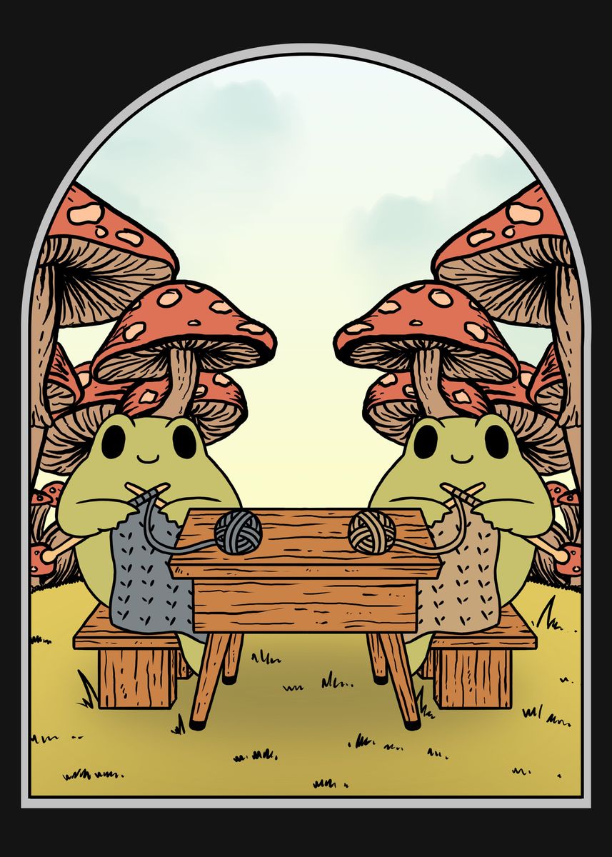 'Cottagecore Frog Knitting' Poster, picture, metal print, paint by ...