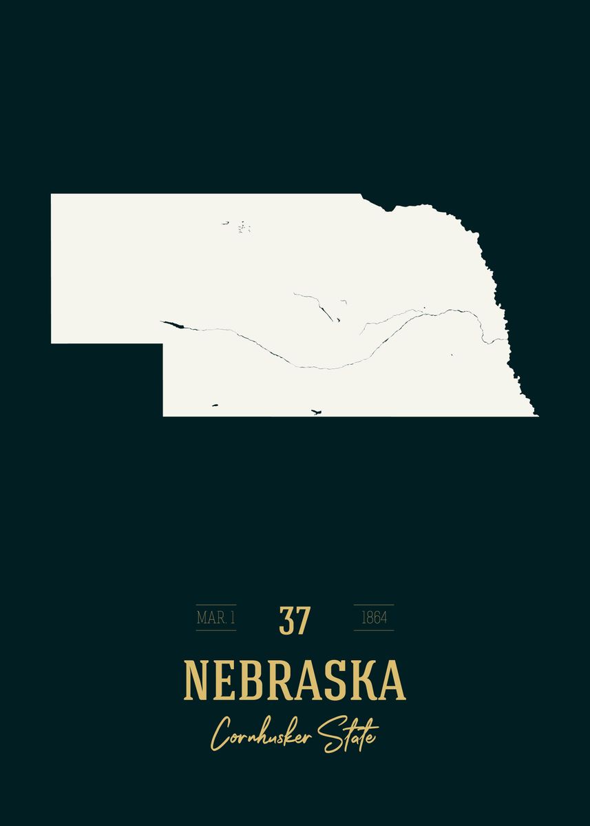'Nebraska State Map USA' Poster, picture, metal print, paint by ...