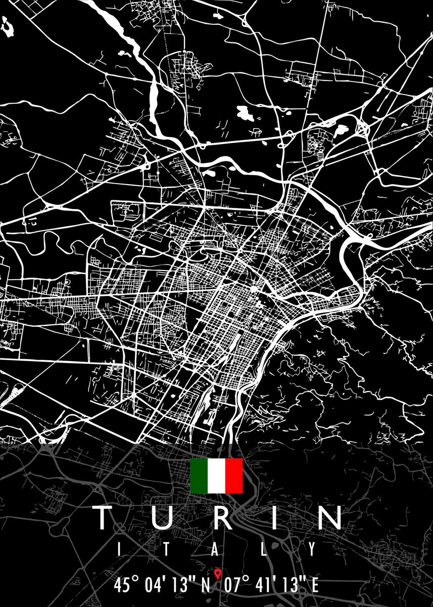 'TURIN MAP ITALY' Poster by Artistic Paradigms | Displate