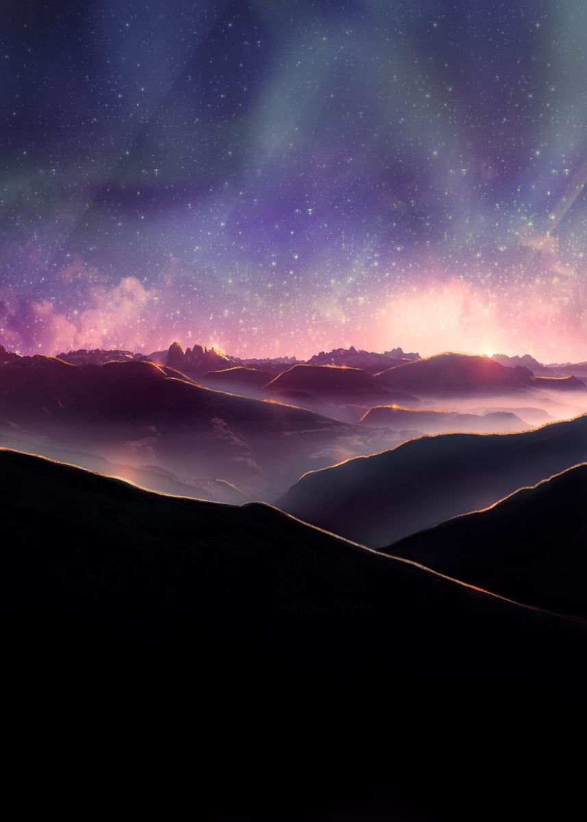 'Foggy Mountain Galaxy' Poster, picture, metal print, paint by ...