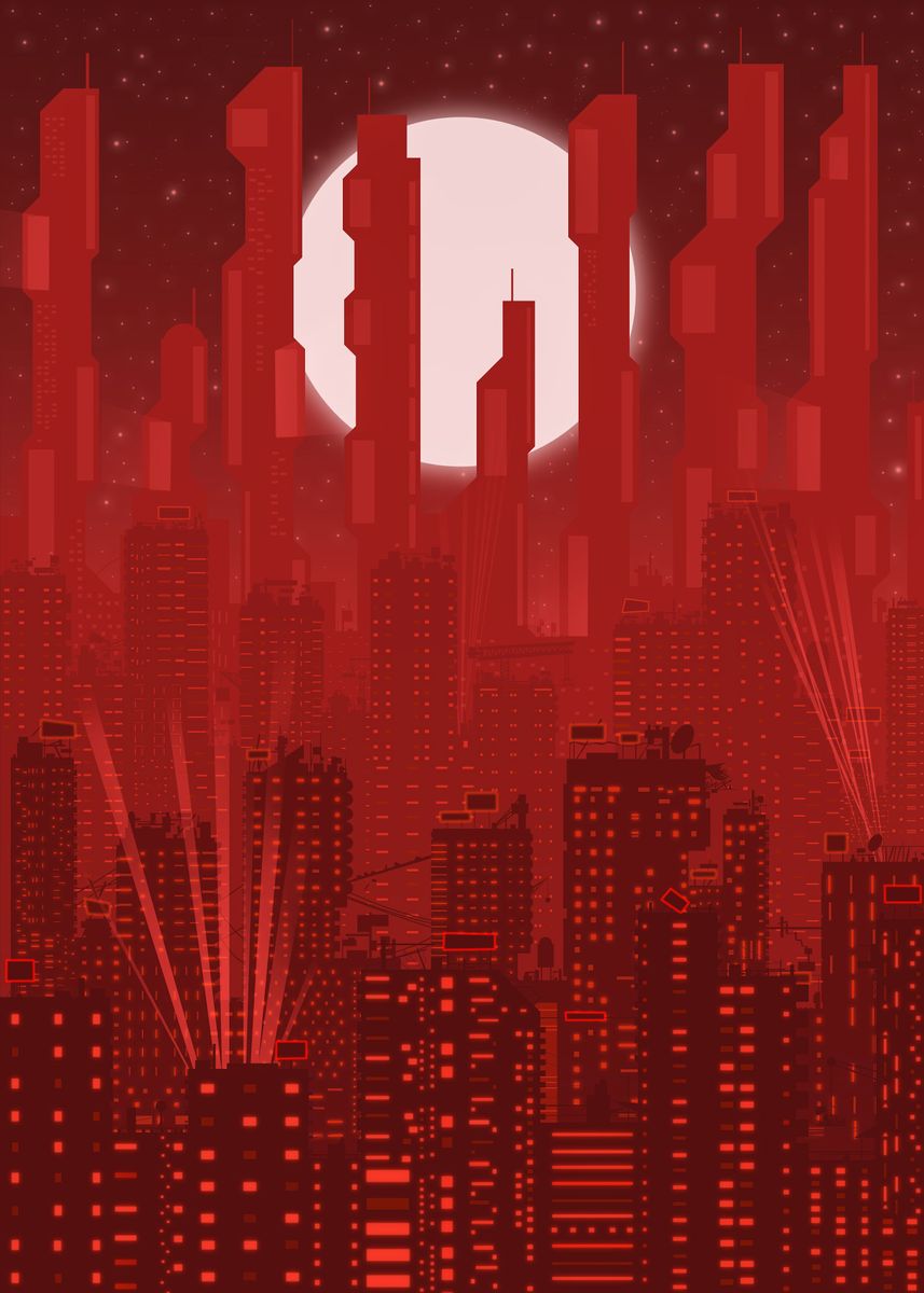 'Red City' Poster, picture, metal print, paint by Mihai Catalin | Displate