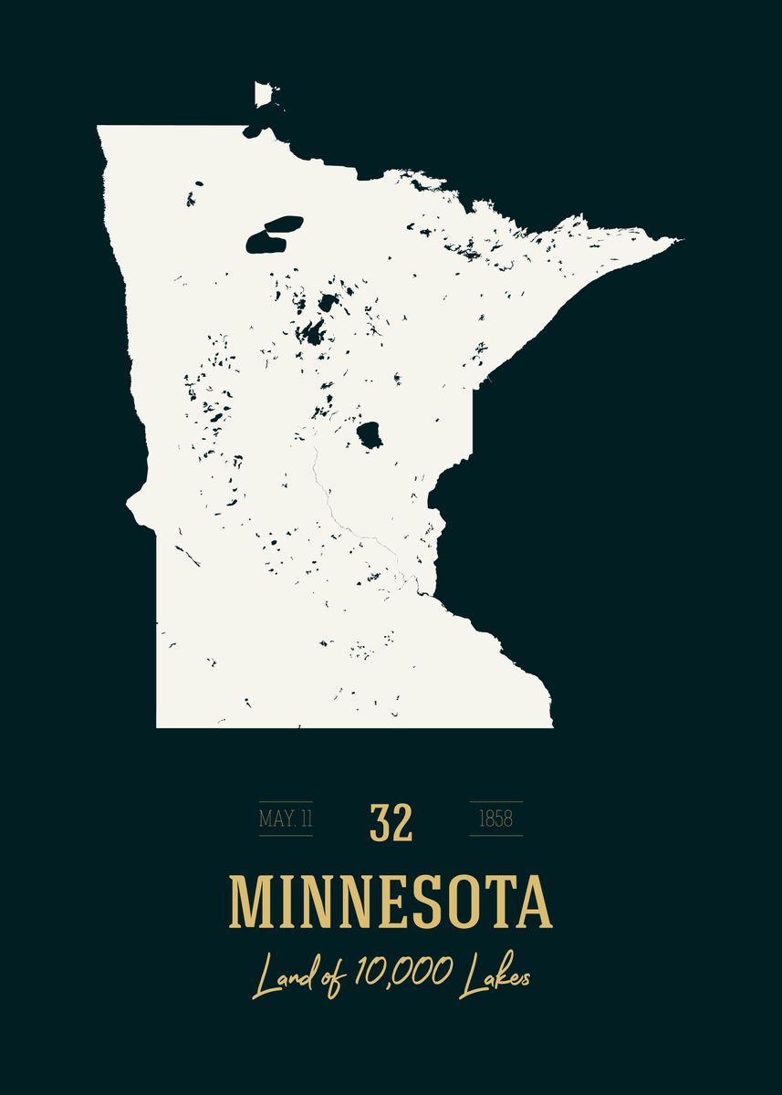 'Minnesota State Map USA' Poster, picture, metal print, paint by ...