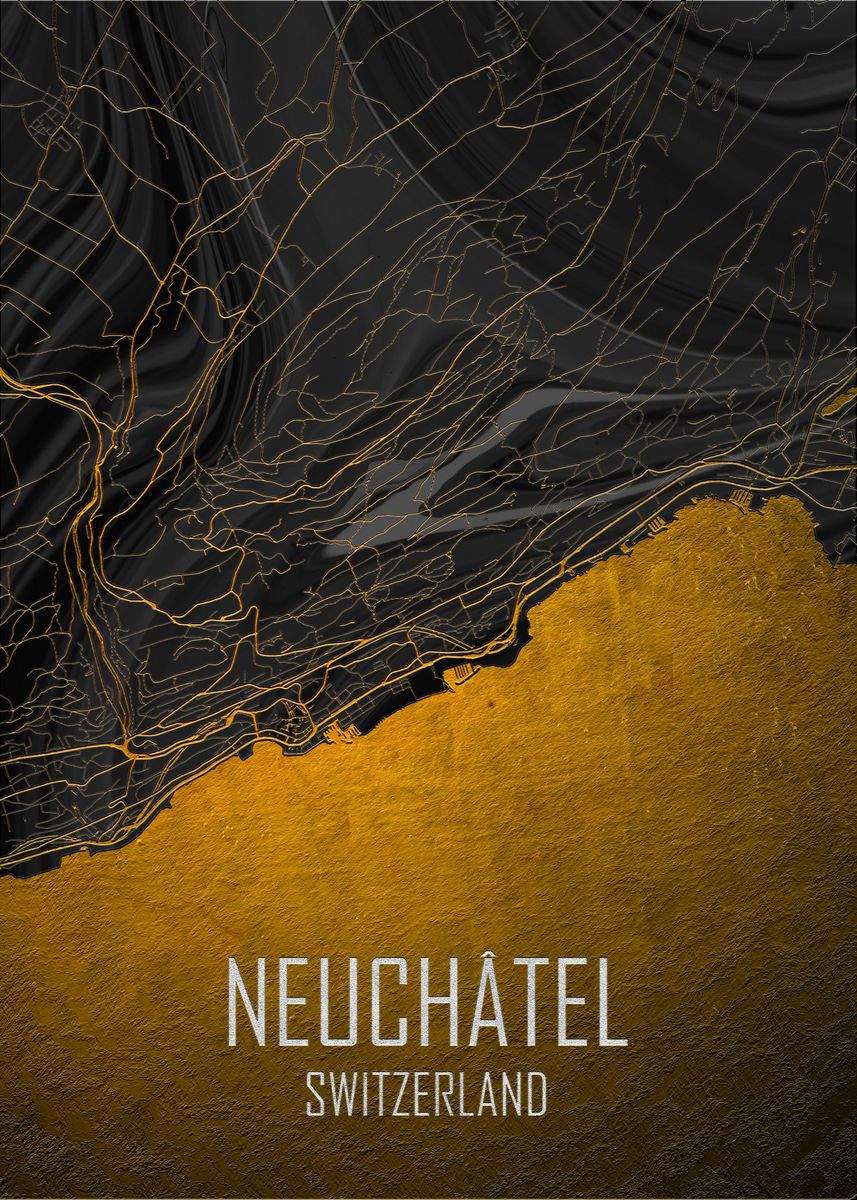 'Neuchatel Switzerland Map' Poster by Coconut Sorbet | Displate