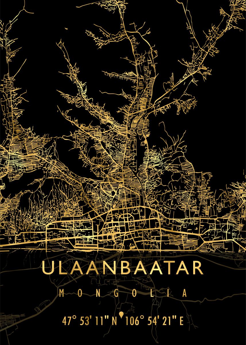 'ULAANBAATAR MAP MONGOLIA' Poster, picture, metal print, paint by ...
