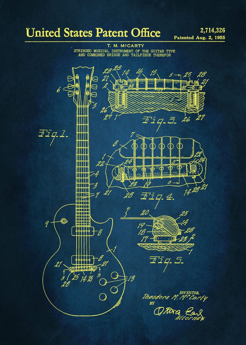 '3 Electric Guitar Patent' Poster, picture, metal print, paint by Roy ...