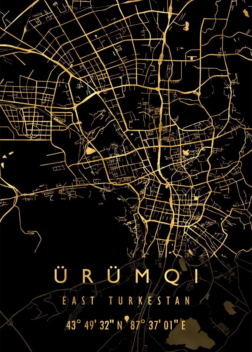 'URUMQI MAP EAST TURKESTAN' Poster by Artistic Paradigms | Displate