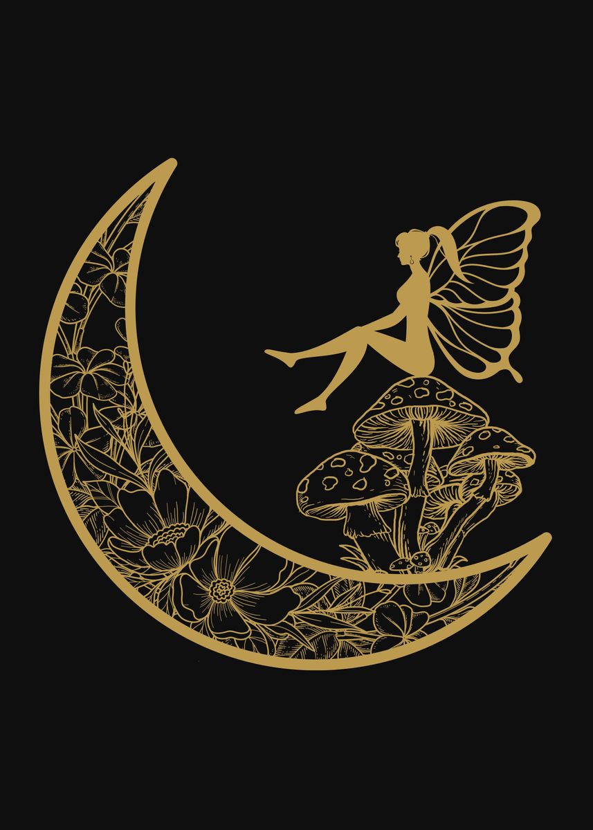 'Cottagecore Fairycore Moon' Poster, picture, metal print, paint by ...