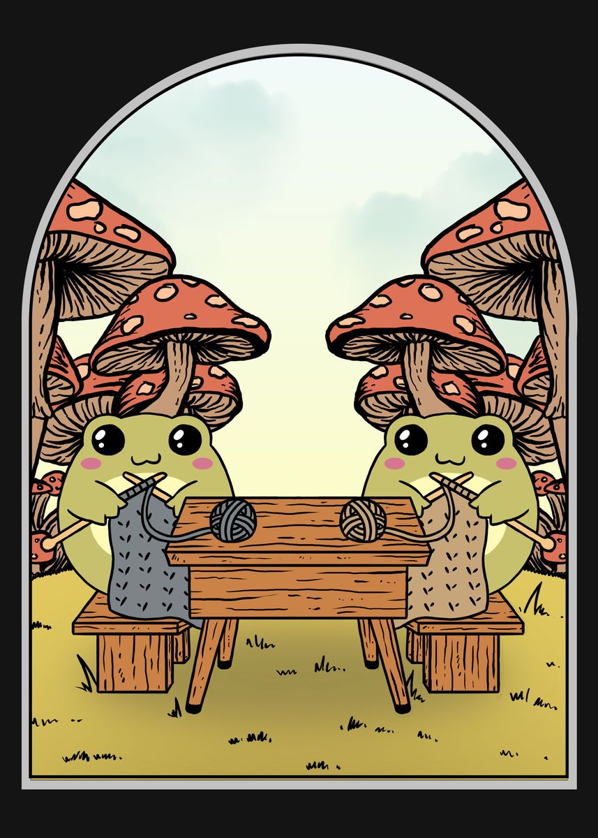 'Cottagecore Frog Knitting' Poster, picture, metal print, paint by ...