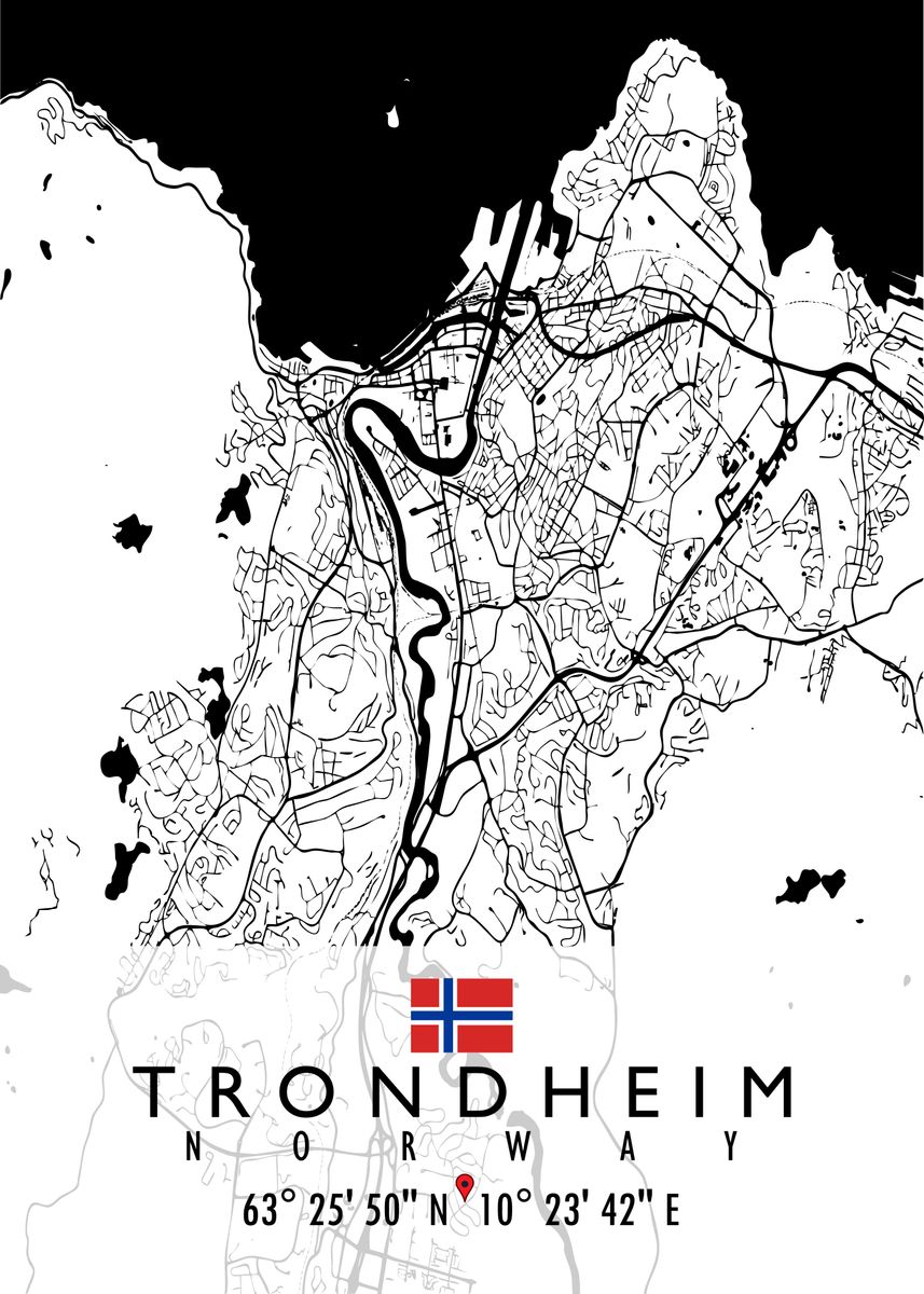 'TRONDHEIM MAP NORWAY' Poster by Artistic Paradigms | Displate