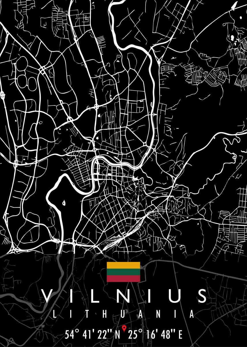 'VILNIUS MAP LITHUANIA' Poster, picture, metal print, paint by Artistic ...