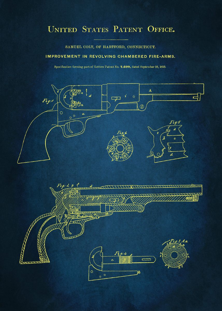'4 1850 Colt Revolver Pate' Poster, picture, metal print, paint by Tara ...