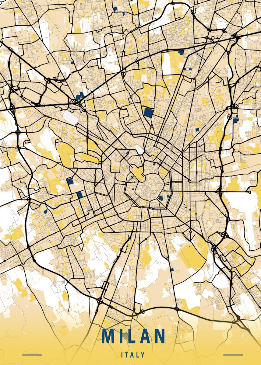 'Milan Italy City Map' Poster, picture, metal print, paint by Tim Hinz ...