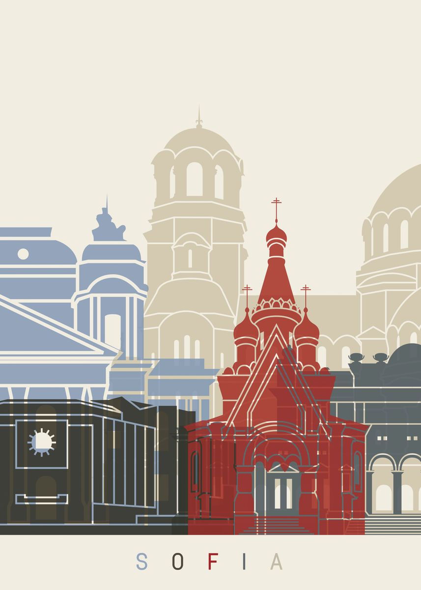'Sofia skyline poster' Poster, picture, metal print, paint by Cristina ...