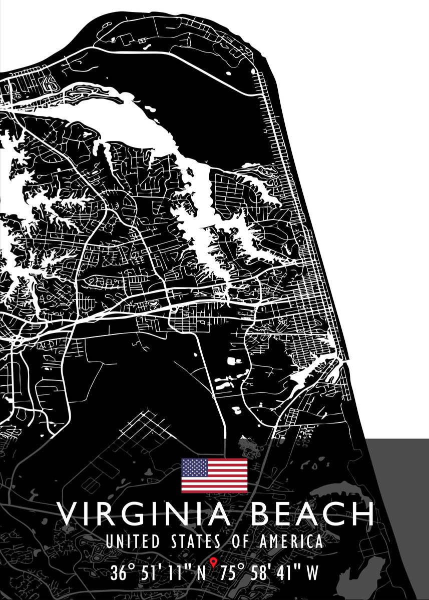 'VIRGINIA BEACH MAP USA' Poster, picture, metal print, paint by ...