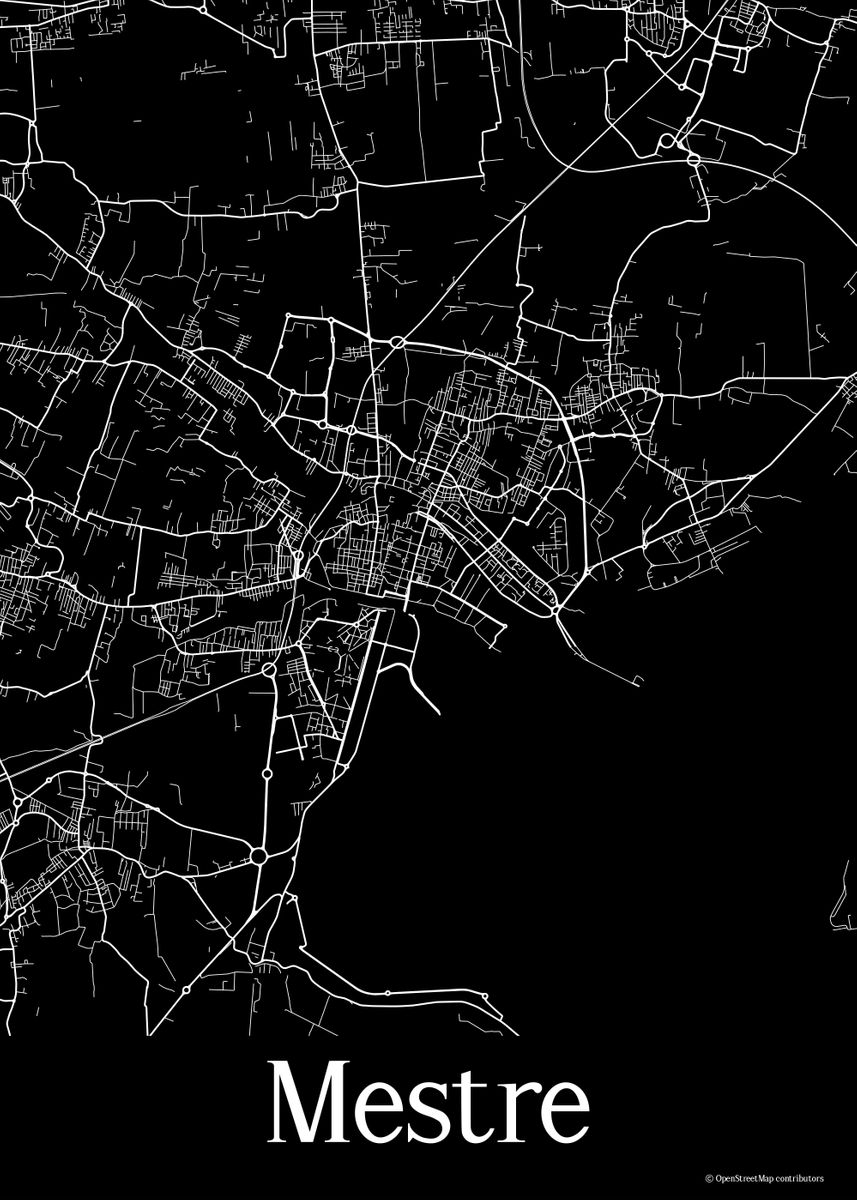 'Mestre Italy Black Map' Poster by Mappingz | Displate