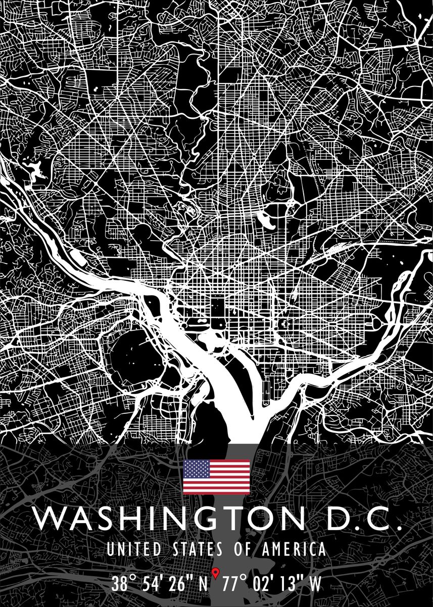 'WASHINGTON DC MAP USA' Poster, picture, metal print, paint by Artistic ...