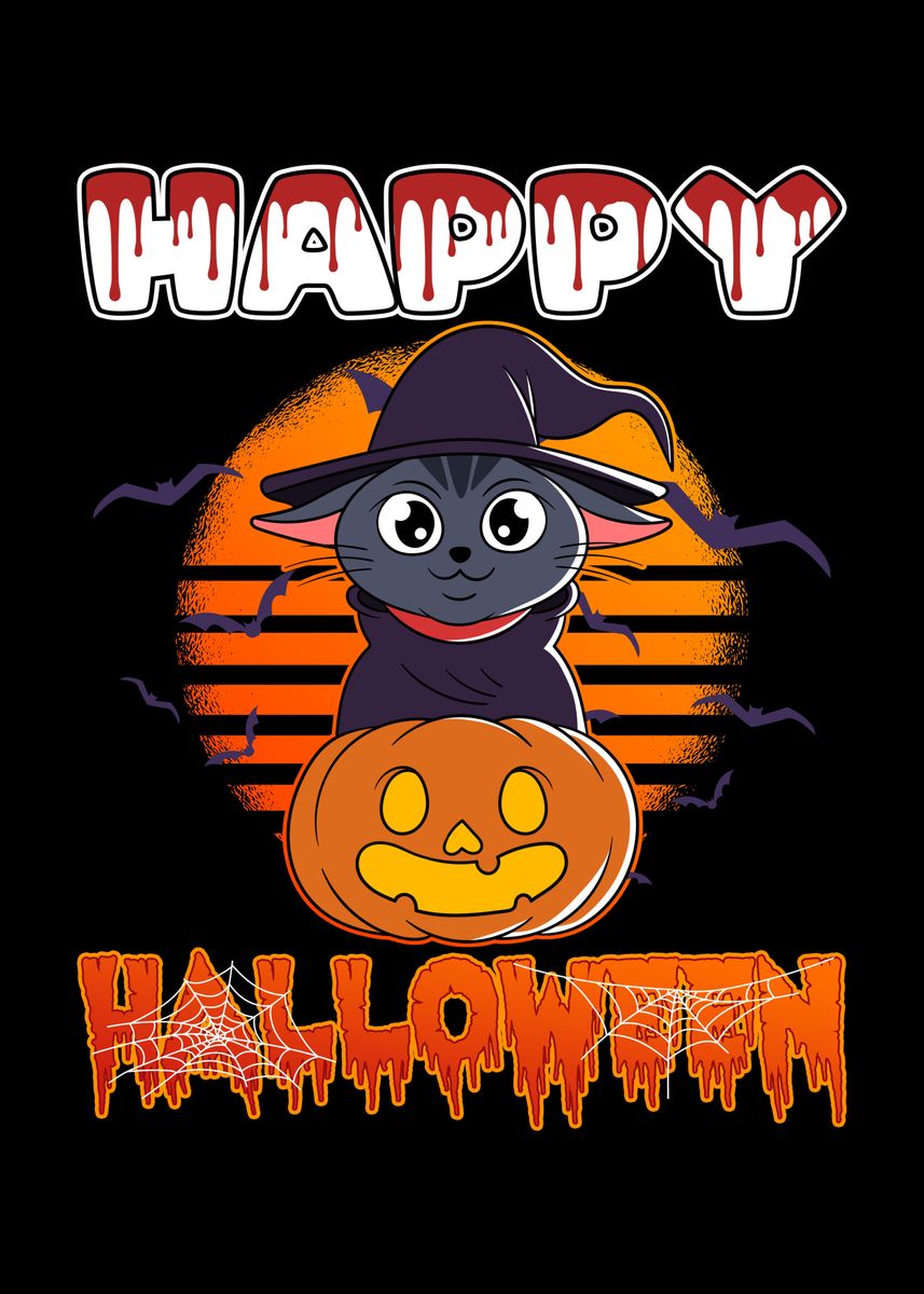 'Halloween Spooky Cat Witch' Poster, picture, metal print, paint by ...