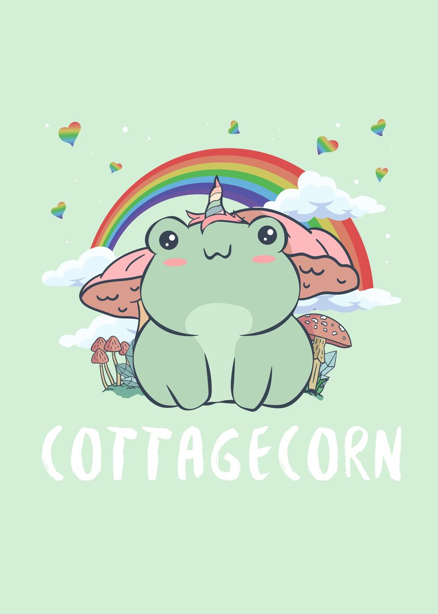'Cottagecore Frog Unicorn' Poster, picture, metal print, paint by ...