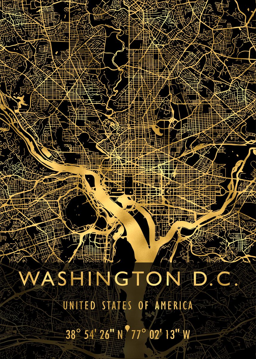 'WASHINGTON DC MAP USA' Poster, picture, metal print, paint by Artistic ...