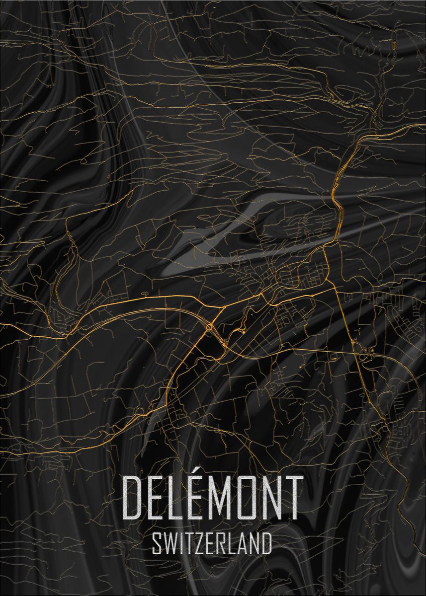 'Delemont Switzerland Map' Poster, picture, metal print, paint by ...