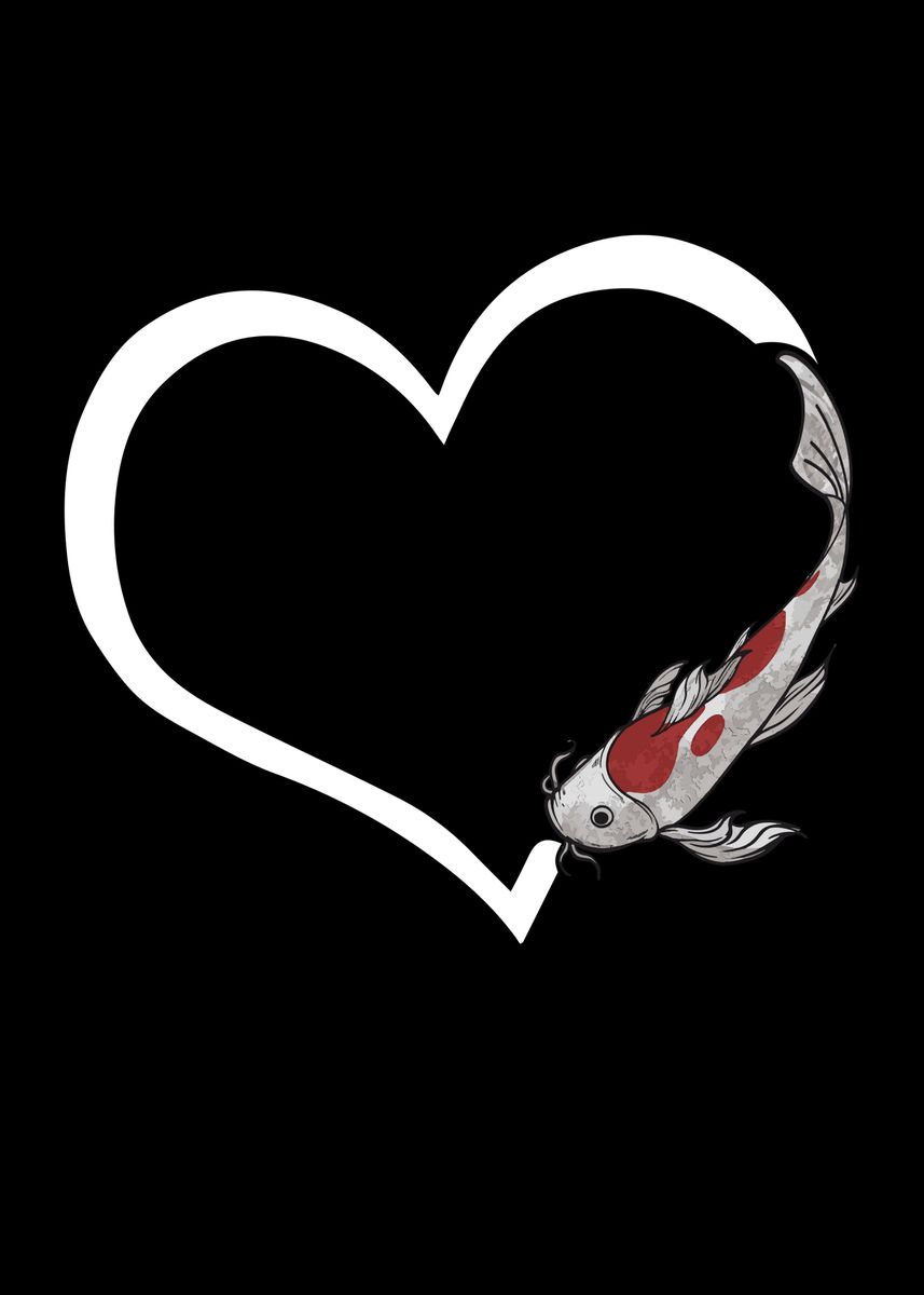 'Koi Fish Heart Japanese' Poster, picture, metal print, paint by ...