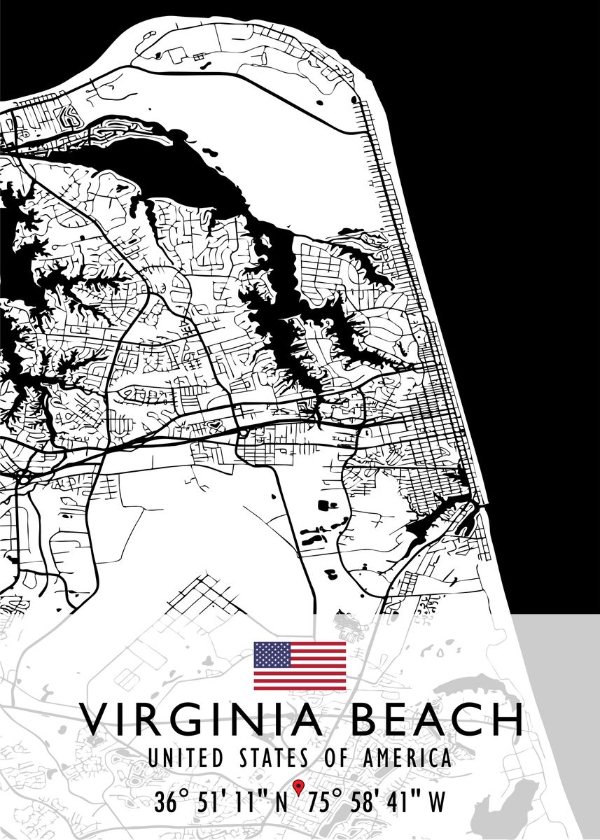 'VIRGINIA BEACH MAP USA' Poster, picture, metal print, paint by ...