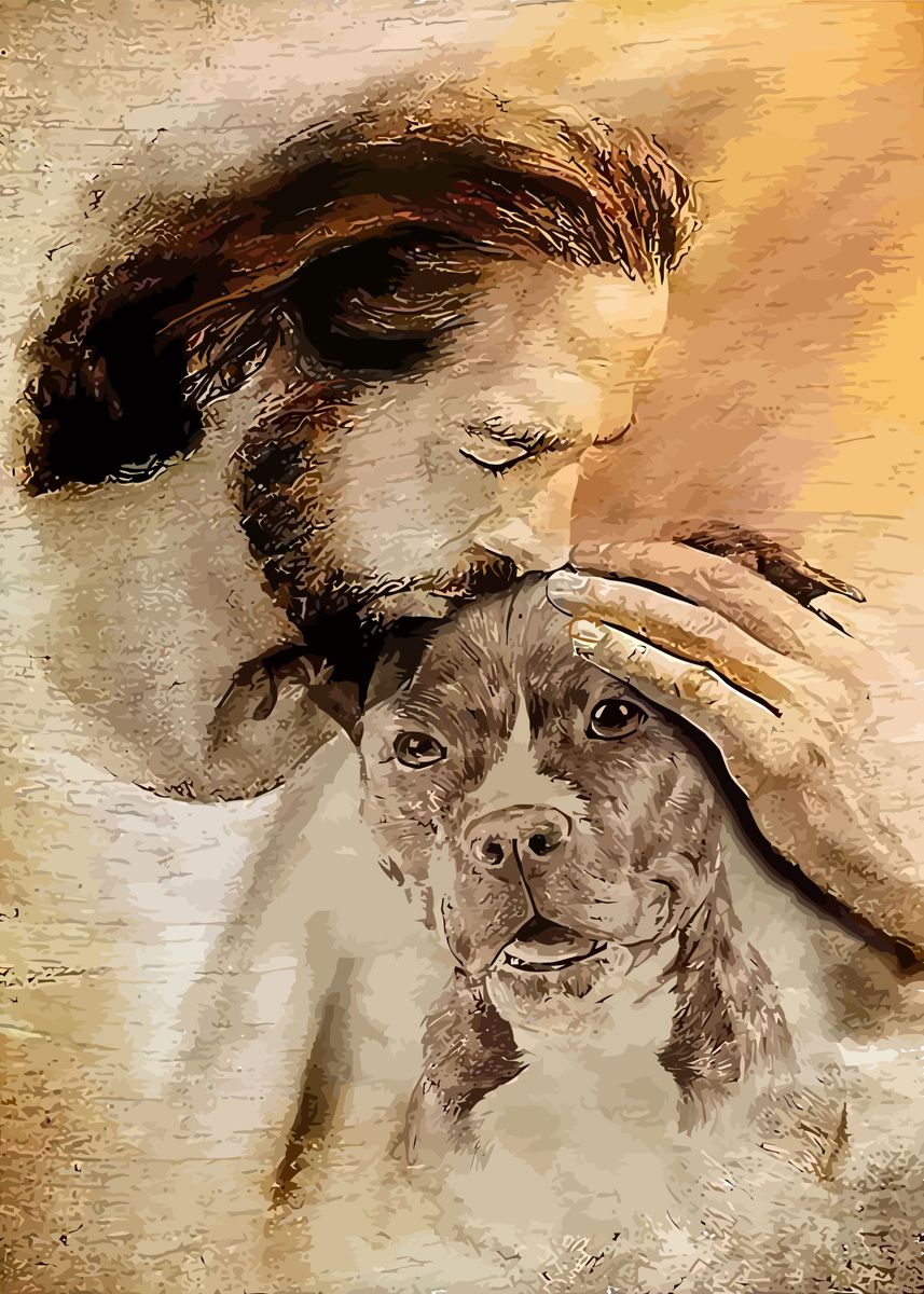 'Jesus with Pitbull poster' Poster, picture, metal print, paint by ...
