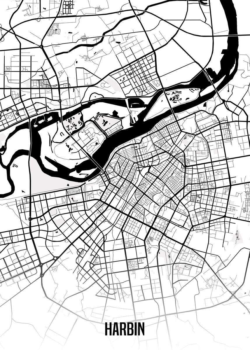 'Harbin white map' Poster, picture, metal print, paint by LUNGHISTE ...