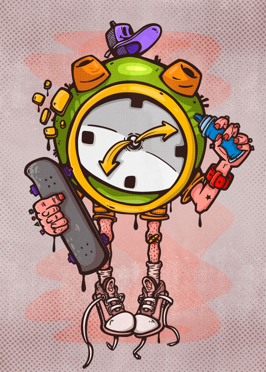 'graffiti clock' Poster, picture, metal print, paint by Manu Vila ...