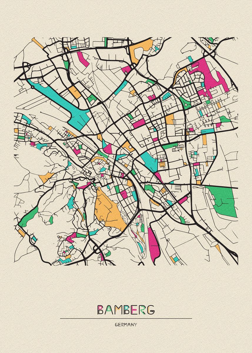 'Bamberg Map' Poster, picture, metal print, paint by Deniz A. | Displate