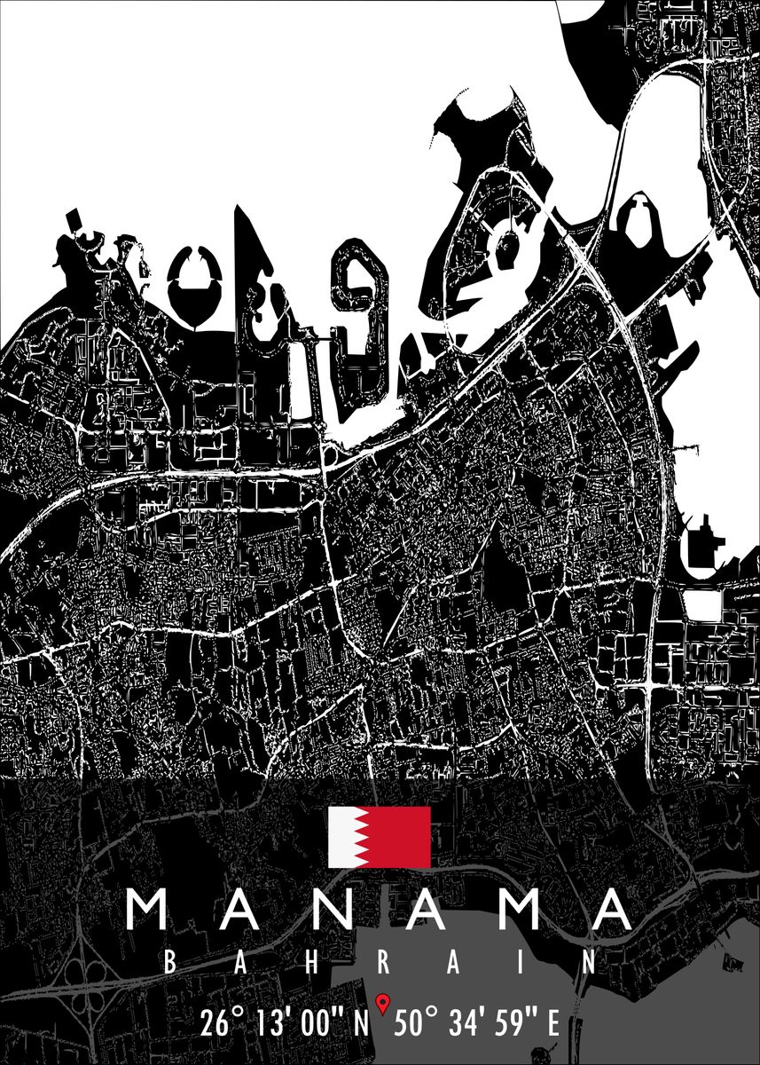 'MANAMA MAP BAHRAIN' Poster, picture, metal print, paint by Artistic ...